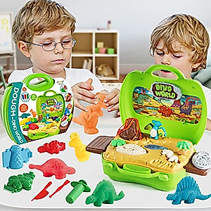 VConejo 2 in 1 Dinosaur Color Dough Toys, 37 Pieces Dino Theme Color Dough Tools and molds Accessories with Volcano and Fossils for Boys and Girls