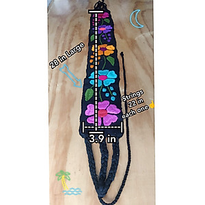 Mexican Embroidery Belt Sash 28 Inches & 22 Inches String Beautiful Floral Design Traditional Fiesta Party (Black, 1)