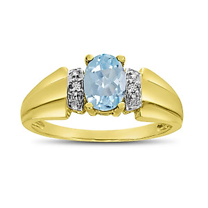Direct-Jewelry 10k Yellow Gold Oval Aquamarine And Diamond Ring (Size 9)