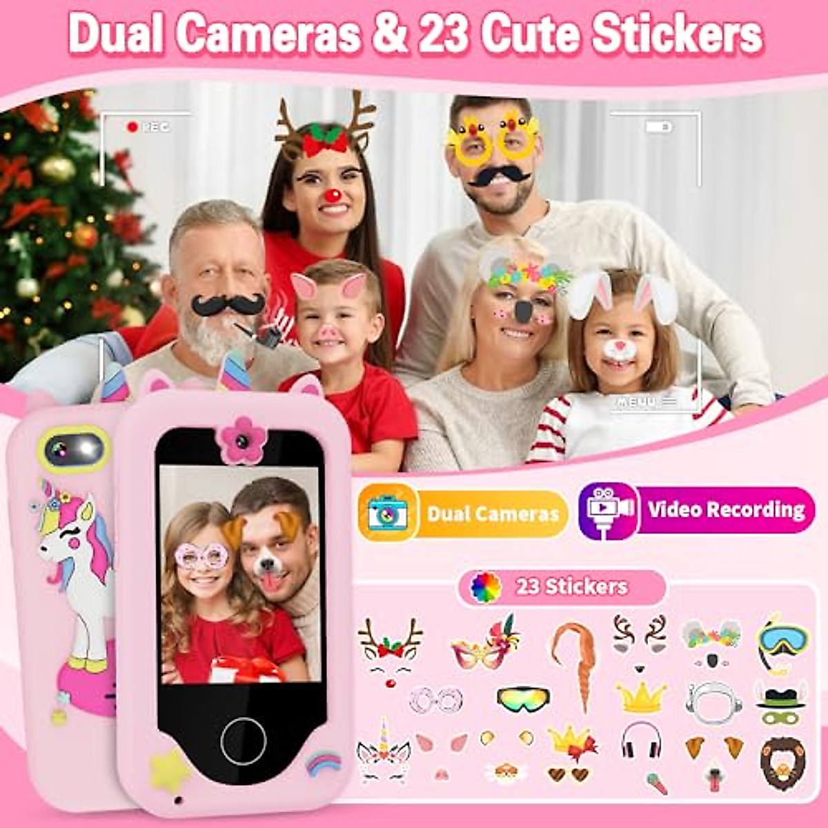 Kids Smart Phone for Girls Gifts for Girls Age 6-8 Kids Phone with Camera Games Music Torch Habit Alarm Stories Learning Girls Toys for 3 4 5 6 7 8 Year Old Birthday Gift Ideas with 8G SD Card