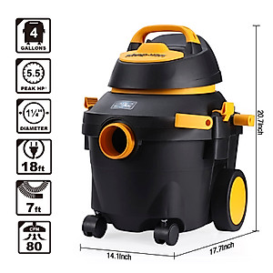 Shop-Vac 4 Gallon 5.5 Peak HP Wet/Dry Utility Vacuum with SVX2 Motor Technology, 3 in 1 Function Portable Shop Vacuum with Cart, Attachments, 5914000