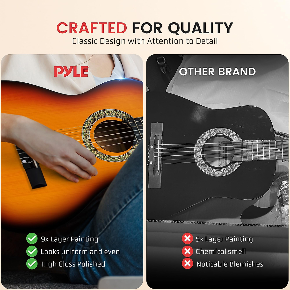 Pyle Beginner Acoustic Guitar Kit, 3/4 Junior Size All Wood Instrument for Kids, Adults, 36" Sun Burst