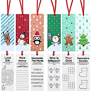 Christmas Holiday Bookmarks Christmas Character Bookmarks with Santa Snowman Reindeer Christmas Tree Design for Xmas Gifts Party Favors (60 Pieces)