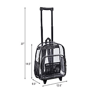 Rolling Clear Backpack, Heavy Duty See Through Bookbag, Transparent PVC Cold-resistant Backpack with Wheels ( Black)