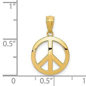 14K Yellow Gold Peace Sign Inspirational Symbol Circle Round Necklace Charm Pendant 20mm x 12mm Only