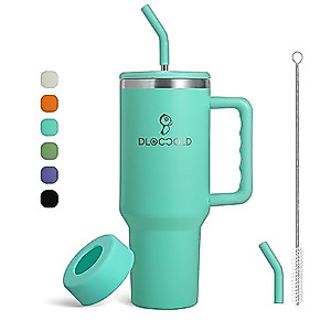DLOCCOLD 40 oz Tumbler with Handle, Straw & Lid, Insulated Double Walled Stainless Steel Tumbler, Reusable Travel Coffee Mug for Women Men, Water Tumbler with Silicone Boot