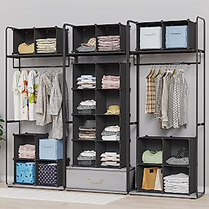 SIMPDIY Storage Modular Cubes 16 Cubes Black (124x124x30cm) Plastic Portable Organizer Bookshelf Shelf Rack