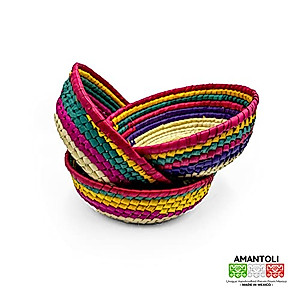 Amantoli - 3 Piece Mexican Handwoven Tortilla Basket Set - Large (8 inches) - Colorful | Tortilla | Pancake | Arepa| Warmer - Authentic Tortillero Set/Mexican Party - Décor
