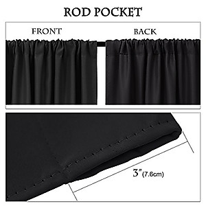 PONY DANCE Black Out Window Curtains - 2 Panels Thermal Curtain Drapes Insulated Window Treatments Light Block Short Blinds Rod Pocket for Small Window, W 42 x L 54 inches, Black, One Pair