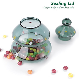 Luvan 18oz Glass Candy Jar with Lid, Christmas Tree Large Container Covered Candy Bowl, Candy Dish for Home Kitchen Office Desk Christmas Gift