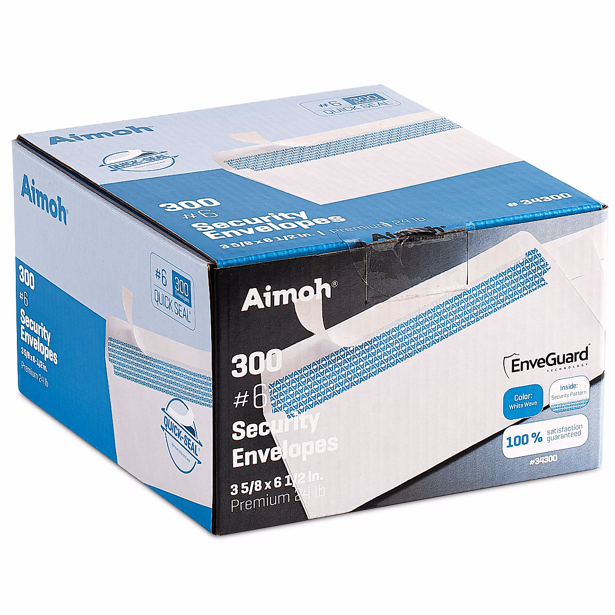 300 #6 3/4 Security Tinted Self-Seal Envelopes - No Window, EnveGuard, Size 3-5/8 X 6-1/2 Inches - White - 24 LB - 300 Count (34300)