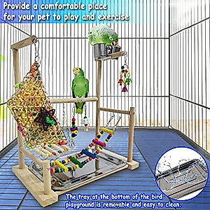 kathson Parrots Playground Bird Perch Gym Playpen Birds Chewing Toys Bridges with Swings Food Bowl for Parakeets African Grey Conures Cockatiel Cockatoos Parrotlets