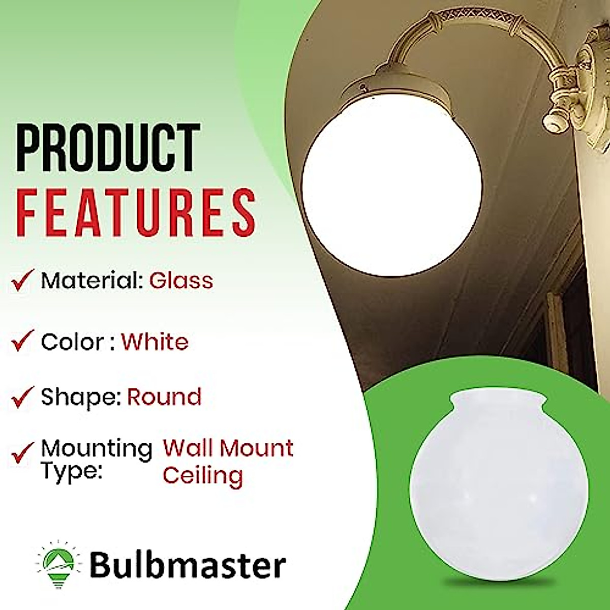 BULBMASTER Glass Light Cover Safety Globe Guard for Kitchen Hood Light Bulb Cover Vaporproof Glass (6 Inch White Globe)