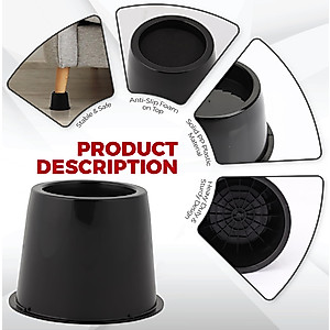 Utopia Bedding Bed Risers 3 Inch - 4 Pack - Round Furniture Risers with Top Anti-Slip Foam with Metal Plate & Bottom Rubber Pads - Bed Risers Heavy Duty for Sofa, Couch & Chair Lifts (Black)