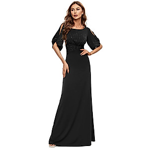 Ever-Pretty Women's Sequin Hollow Sleeve Black Dress Maxi Prom Gown Black US10