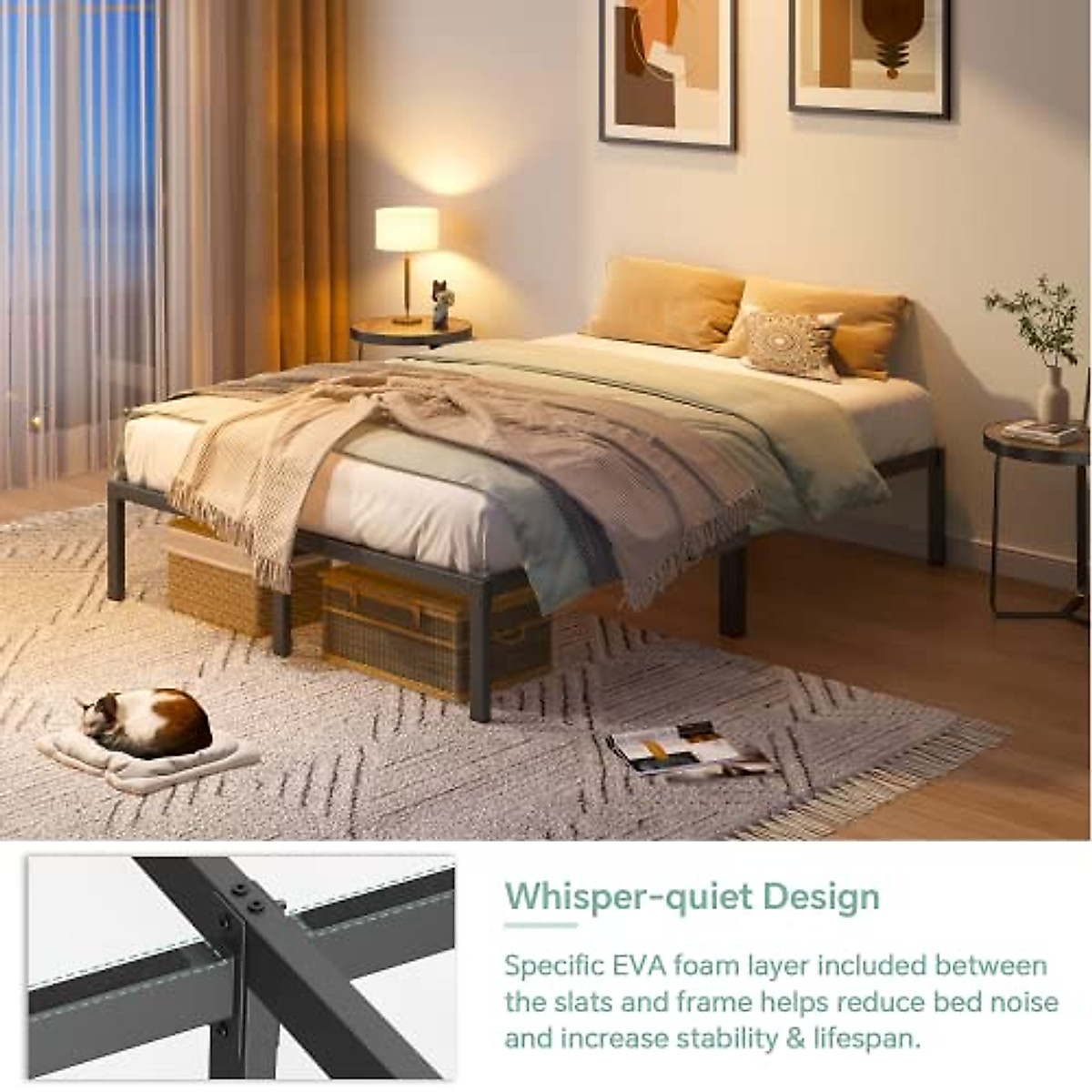 FEMOND Queen Bed Frame, 14 Inch Metal Bed Frame Platform with Storage, Noise Free, Heavy Duty Steel, No Box Spring Needed, Anti-Slip, Easy Assembly (Max Load: 2500lb)