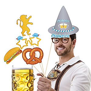 25Pcs The Munich Oktoberfest Photo Booth Props with Stick, German Oktoberfest Selfie Props, Wiesenbier Party Supplies,Sausage,Beer,Gold Dress,Leather Pants Theme Backdrop Decorations