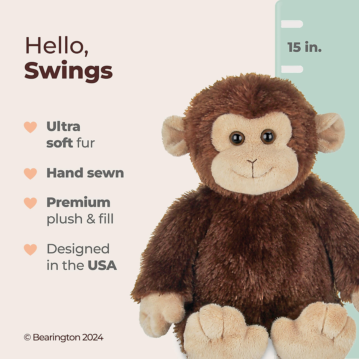 Bearington Swings The Monkey Plush, 15 Inch Monkey Stuffed Animal