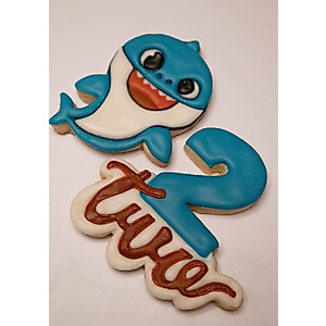 INSPIRED BY BABY SHARK COOKIE CUTTERS. Two-Year-Old Birthday Number and Word With Baby Yellow Shark Cartoon Character Cookie Cutters (2 Pack)