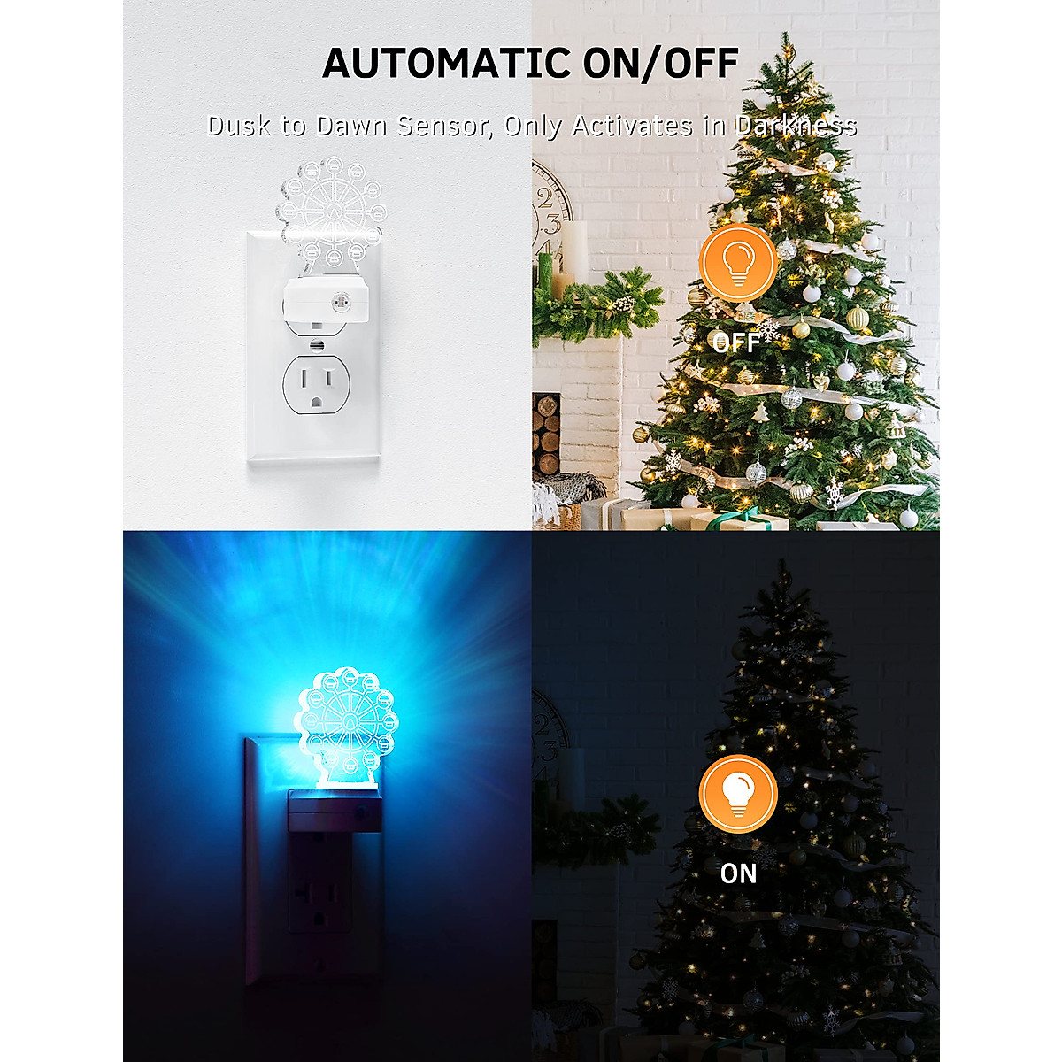 Plug in Night Light,Specmsky Ferris Wheel Night Light for Kids,3 lighting Modes RGB Night Lamp,Multi-Color Changing,LED Night Light with Dusk to Dawn Sensor for Nursery,Bedroom,Stairs,Kids' Room Decor