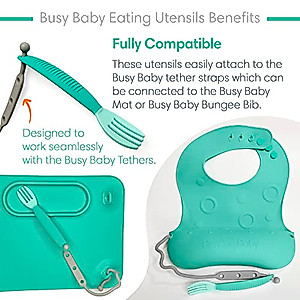 BUSY BABY Eating Utensils for Babies & Toddlers | Fork, Spoon, & Knife | Food-Grade Silicone & Tritan Plastic | Dishwasher Safe, BPA Free (Pewter)