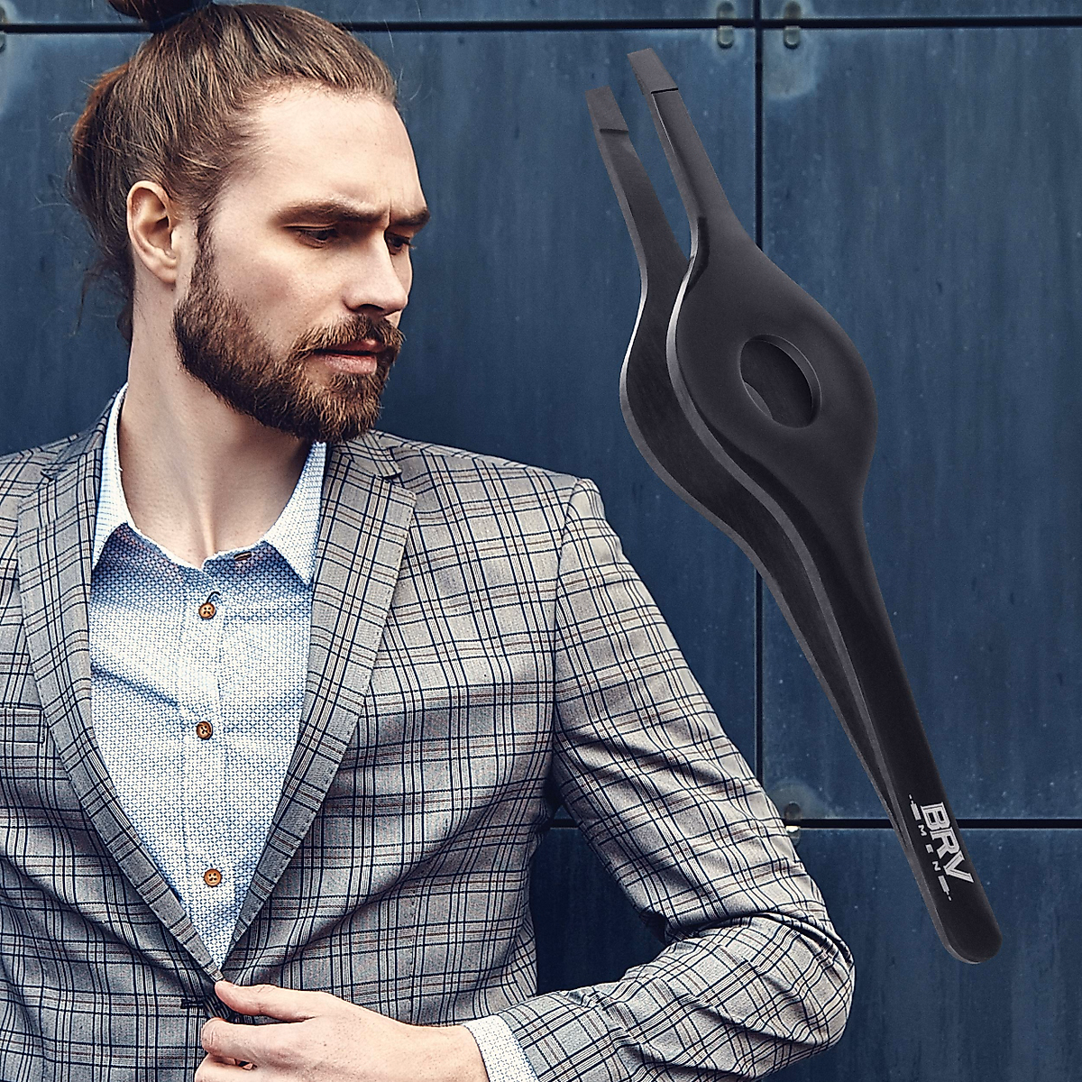 BRV MEN Wide Grip Slant Tweezers | Hand-Filed Slanted Tips for Ultra-Precision | Tweezers for Eyebrows & Nose/Ear/Facial Hair | Professional Tweezers for Women & Men - Black