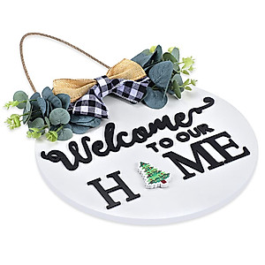 Seasonal Interchangeable Welcome Sign for Front Door Decor, Welcome to Our Home Sign with Holiday Pieces for Farmhouse Front Porch Decor and Housewarming Gift(White)