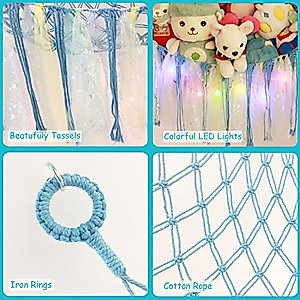 Stuffed Animal Net or Hammock with LED Light, Toy Hammock Hanging Stuffed Animal Storage Organizer Holder for Nursery Playroom Bedroom Kids Room Toy Storage (Blue)