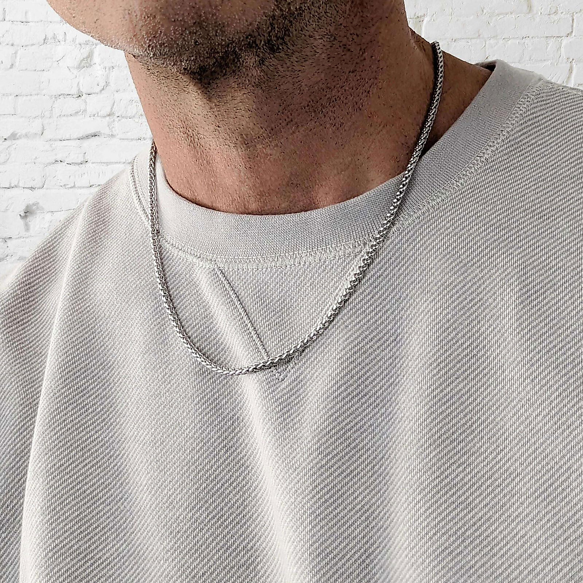 HZMAN 3.0mm Stainless Steel Wheat Silver Chain Necklaces for Men & Women 16" -30"