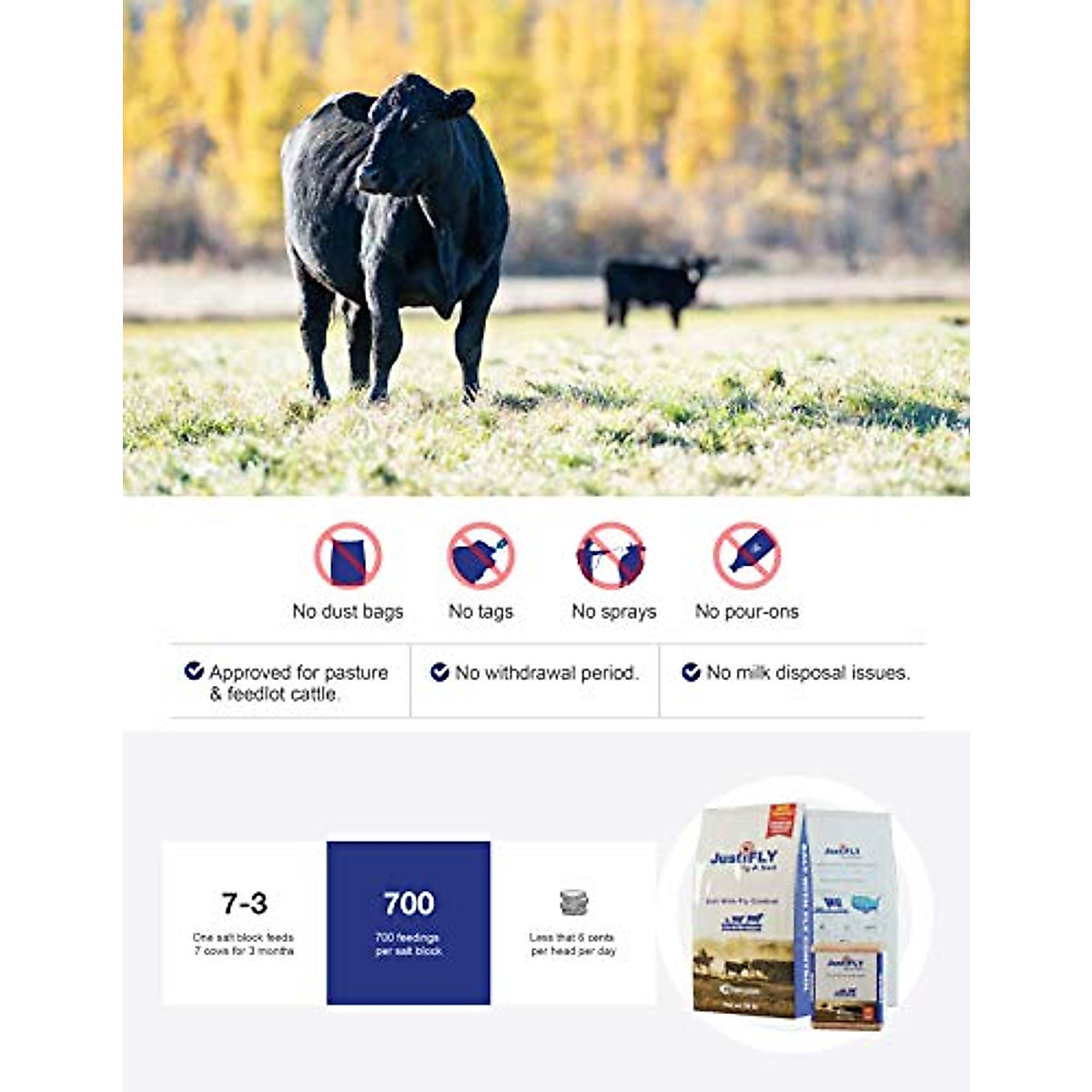 JustiFLY Fly-A-Salt Cattle Fly Control Block with Salt, 44 lb | 700 Feedings Per Salt Block. One Block Feeds 7 Cows for 3 Months.