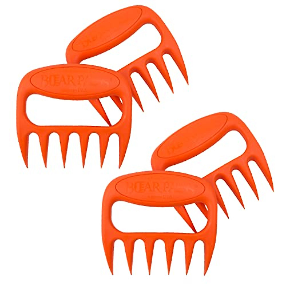 Bear Paws Meat Claws, 2 Pairs (Orange) - The Original Meat Shredder Claws, USA Made - Easily Lift, Shred and Serve Meats - Ultra-Sharp, Ideal Meat Claws for Shredding Pulled Pork, Chicken and Beef…