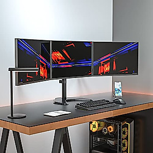 WALI Free Standing Triple LCD Monitor Fully Adjustable Desk Mount Fits 3 Screens up to 27 inch, 22 lbs. Weight Capacity per Arm (MF003), Black