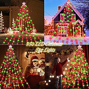 350 LED Christmas Decorations Star Light Outdoor Waterfall Lights Christmas Tree Lights Easy Installation Waterproof Christmas Lights for Yard Wedding Party Home Garden Indoor Outdoor (red Green)