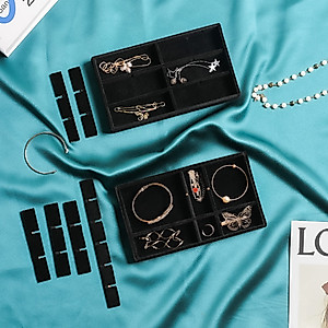 Frebeauty Jewelry Organizer Tray,Stackable Velvet Jewelry Trays,Drawer Inserts Earring Organizer For Women Jewelry Storage Display Case for Rings Stud Necklaces,Set of 4(Black)