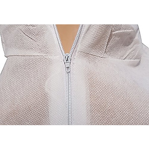 RAYGARD 30003 Disposable Dust Protective Polypropylene PP Coverall with Hood Suit Lightweight Elastic Cuffs, Ankles, Waist Zipper Front for Spray Painting Industrial(Large,White)