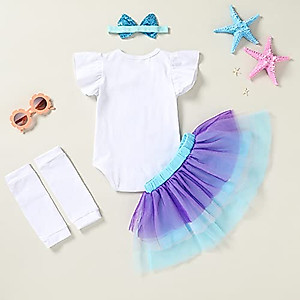 YOUNGER TREE Baby Girls 1st Birthday Mermaid Outfit Romper Headband Leggings Tutu Dress Sequin Bowknot Princess Skirt Sets (12-18 Months, White # Birthday)