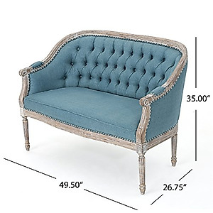 Christopher Knight Home Faye Classical Fabric Tufted Loveseat, Blue / Antique