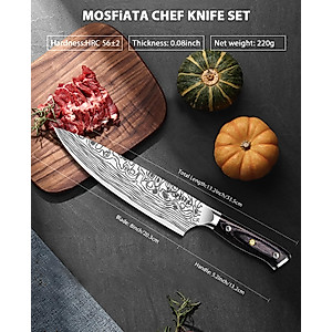 MOSFiATA 8" Super Sharp Professional Chef's Knife with Finger Guard and Knife Sharpener, German High Carbon Stainless Steel EN1.4116 with Micarta Handle and Gift Box