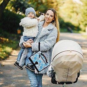 Portable Diaper Changing Pad Thick Soft Cushion Pillow - Travel Baby Mat Diaper Clutch Bag Detachable Wipes Pockets Baby Gift, Trellis Blue Grey Black
