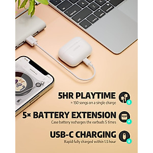 AIHOOR Wireless Earbuds for Music and Sports, Bluetooth 5.3 in-Ear Headphones with Extra Bass, Built-in Mic, Touch Control, USB Charging Case, 30hr Battery Earphones (High Gloss White)