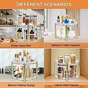 HSSPANFN 360° Rotating Makeup Organizer for Vanity 2 Tier, Large Capacity Cosmetics Storage Vanity Shelf Countertop，Bathroom Make Up Spinning Holder Rack for Brushes, Perfumes, Skincare