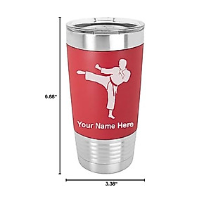 LaserGram 20oz Vacuum Insulated Tumbler Mug, Karate Man, Personalized Engraving Included (Silicone Grip, Red)