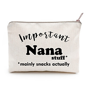 Important Nana Stuff Linen Bag Mother's Day Gift Makeup Bag Grandma Bag Mainly Snacks Actually Nana Birthday Gift Toiletry Accessories Bag