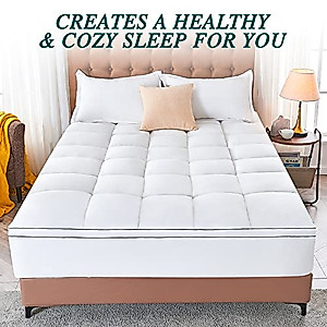 CYMULA Mattress Topper Queen, Cooling Mattress Pad Cover, Extra Thick Pillow Top Mattress Topper with 8-21 Inch Elasticated Deep Pockets, Plush Down Alternative Fill Mattress Protector