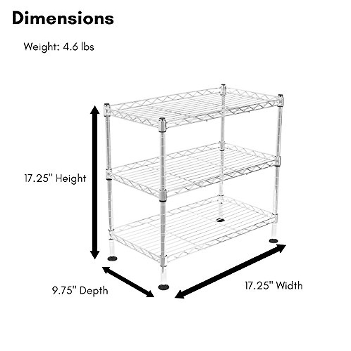 Internet's Best 3-Tier Mini Wire Utility Shelving - Chrome - Shelf - Adjustable Rack Unit - Kitchen Bathroom Pantry Laundry Storage - Under The Sink Organization - Organize Your Cabinets - SPI