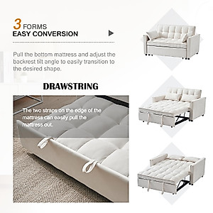 Hixkol Sleeper Sofa Bed, 3 in 1 Sofa Bed Pull Out Couch Bed with Adjustable Backrest, Modern Sofa Bed for Living Room, Convertible Sofa Bed for Bedroom. (White)