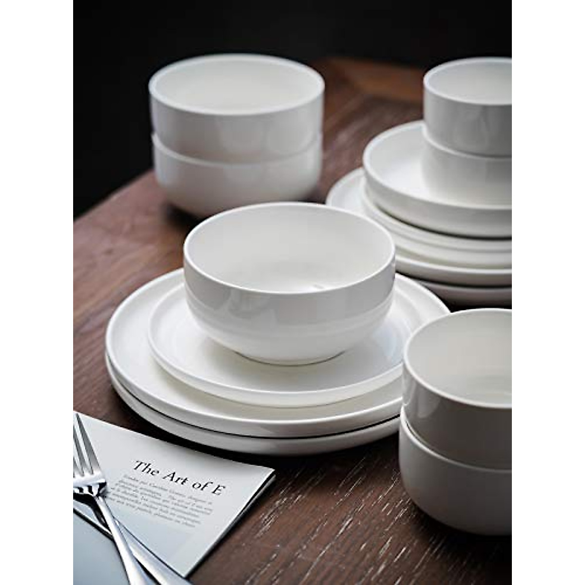 Kanwone Porcelain Bowl Set - 32 Ounce for Cereal, Salad and Soup, Microwave and Dishwasher Safe - Set of 6, White