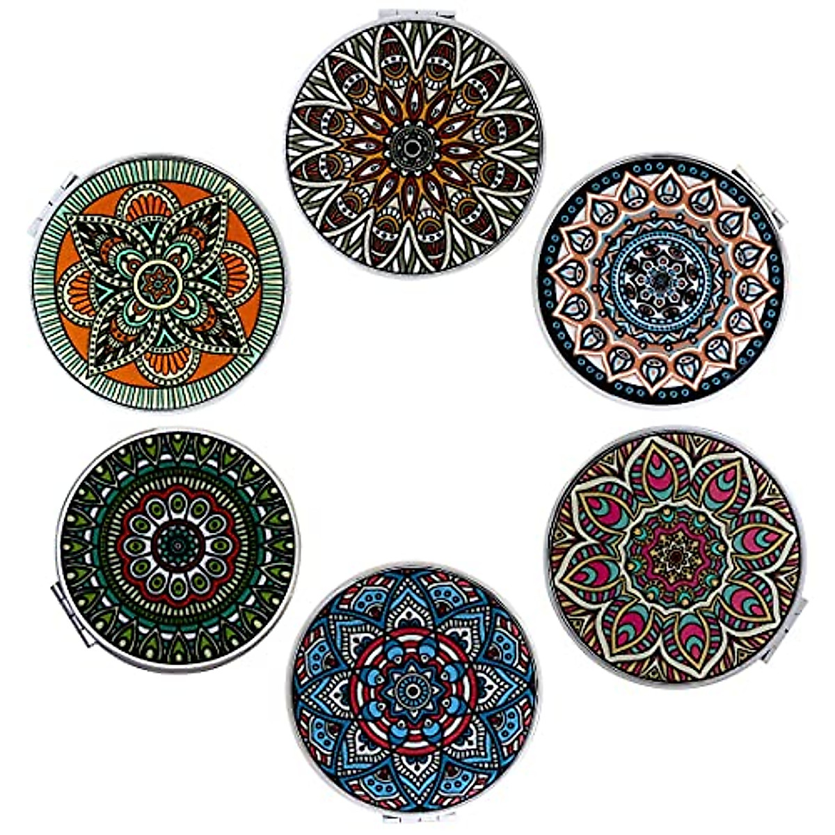 Beaufy Magnifying Compact Mirror Folding Portable,Round Small Handheld Travel Makeup Purse Mirror Pocket Mirror with 1x/2x Magnification Dual Sided - Gift for Women Girls Lady Men - 6 Pack