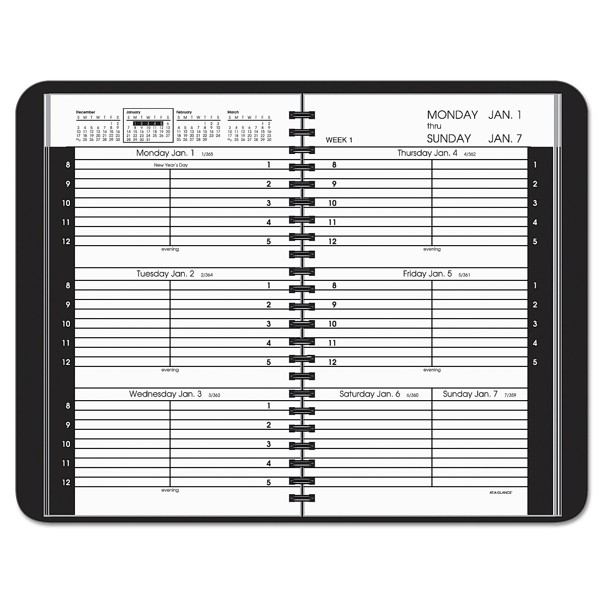 AT-A-GLANCE 70-075-05 Weekly Appointment Book Ruled for Hourly Appointments, 4 7/8 x 8, Black, 2018
