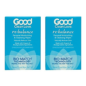 Good Clean Love Rebalance Personal Moisturizing & Cleansing Wipes, Naturally Reduces Odor & Supports Vaginal Health, pH-Balanced Feminine Hygiene Product, 24 Biodegradable Wipes